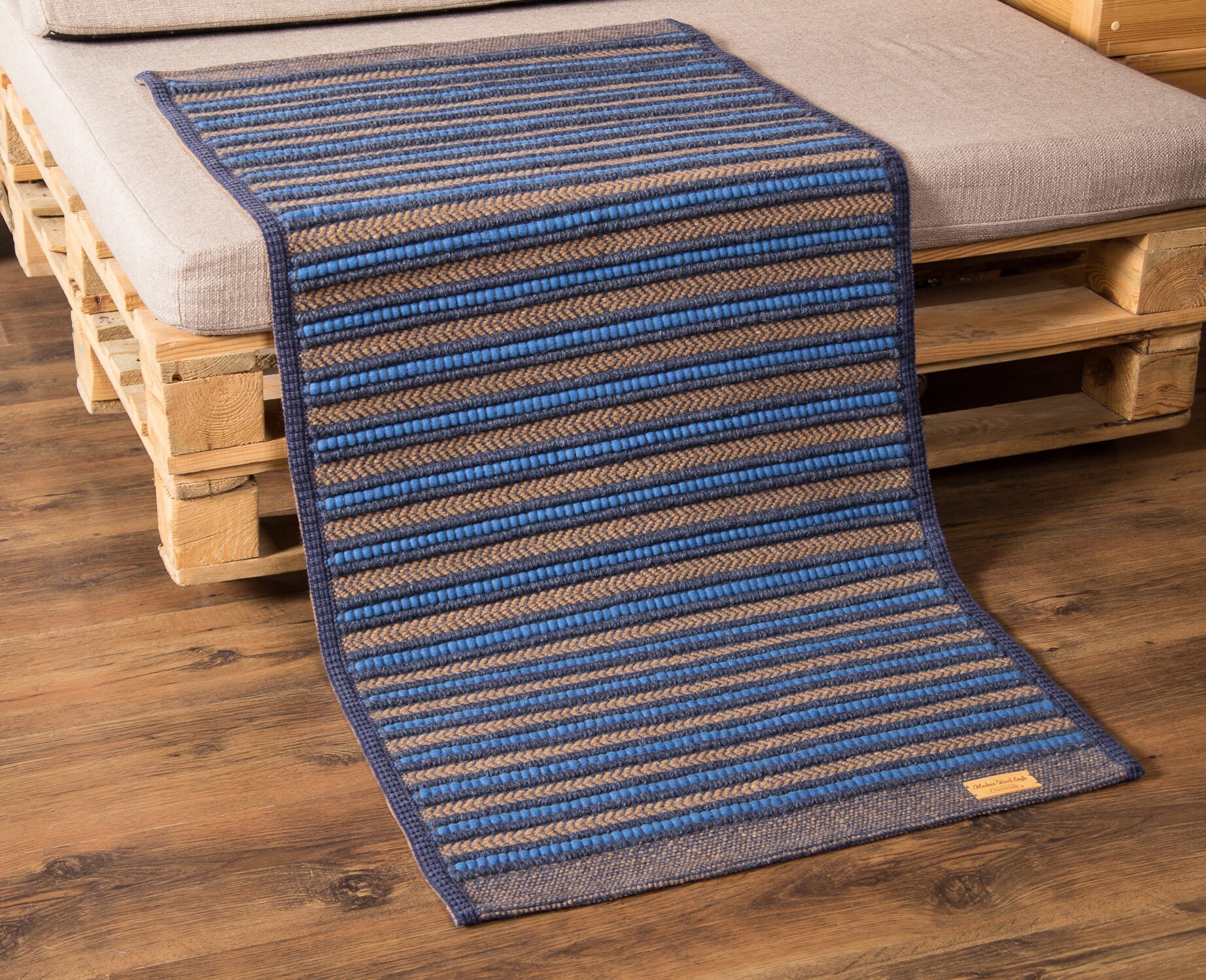 Bedside Wool Rug Blue Striped Woven Small Blue Mat Sheep - Etsy