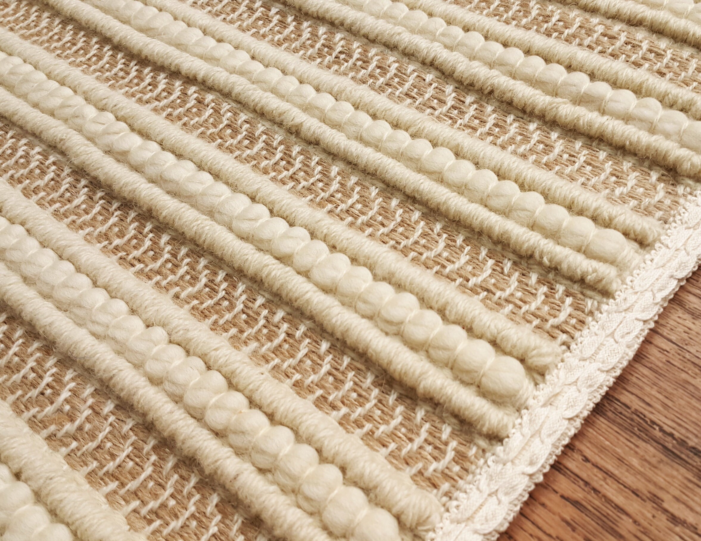 Jute Rug Bedside Wool Rug Woven Rug Looped Small Striped Chunky Wool ...