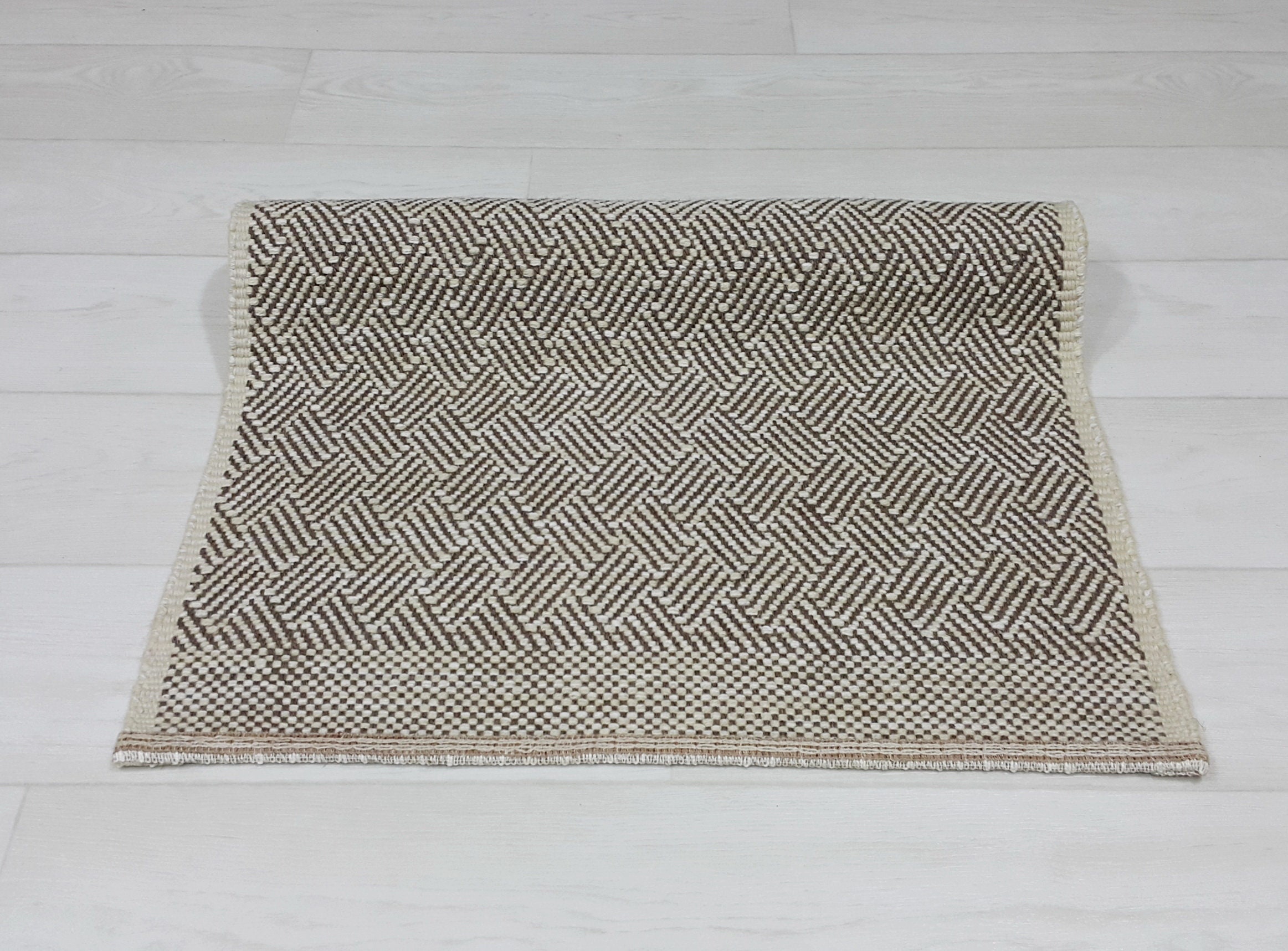 Bedside Wool Rug Beige Woven Rug Brown Small Wool Mat - Etsy