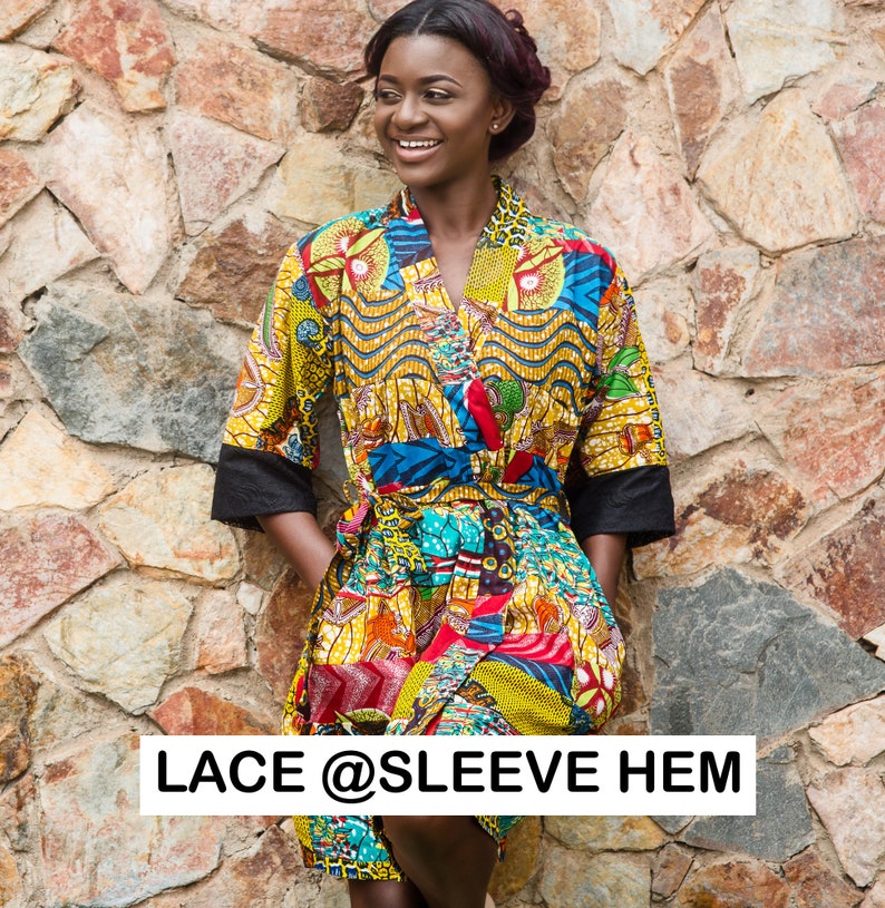 African Print Patchwork Robe: Ankara Kimono With Optional Bonnet - Etsy