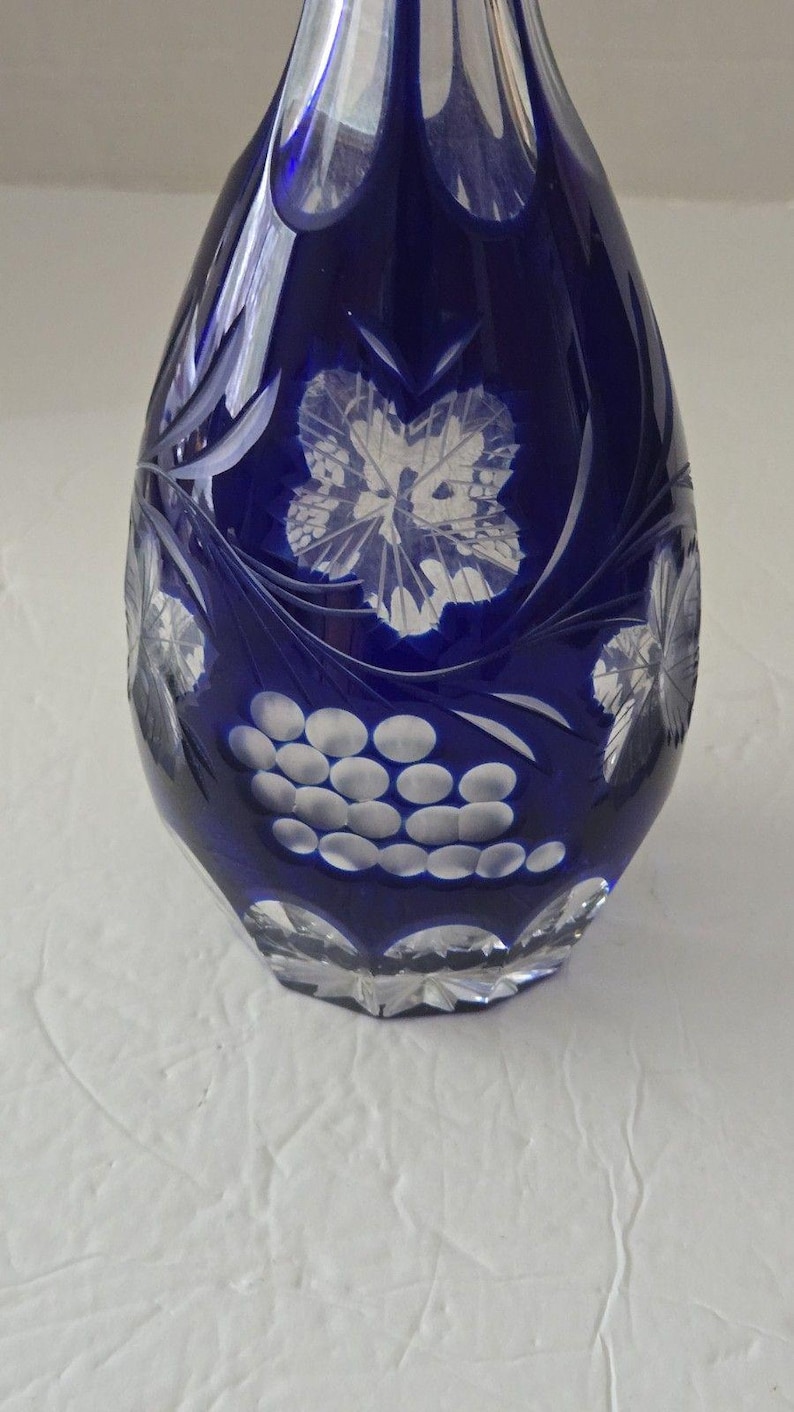Vintage Hutschenreuther Colbert Blue Cut to Clear Crystal Wine Decanter ...