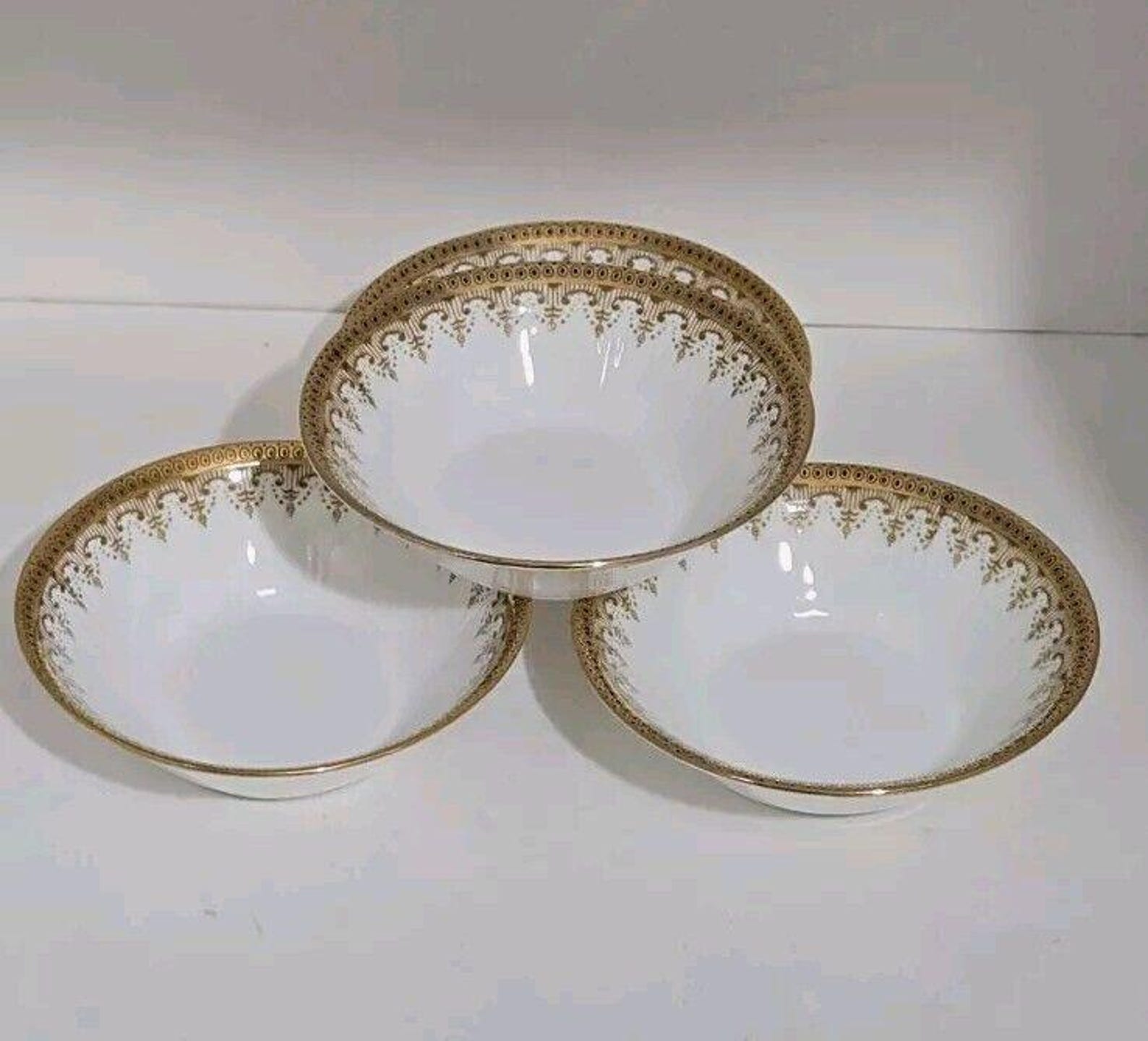 Hitkari Bone China Gold Border Black Dot Gold Scrolls 4 Fruit/dessert ...