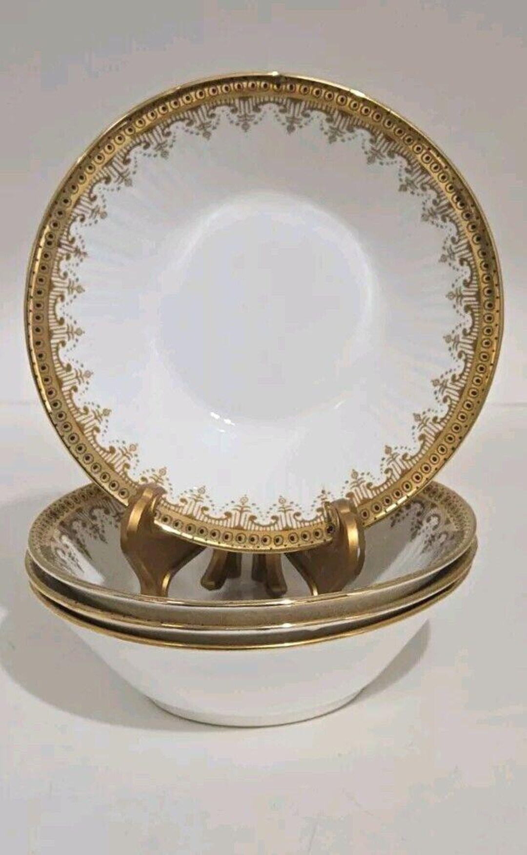 Hitkari Bone China Gold Border Black Dot Gold Scrolls 4 Fruit/dessert ...