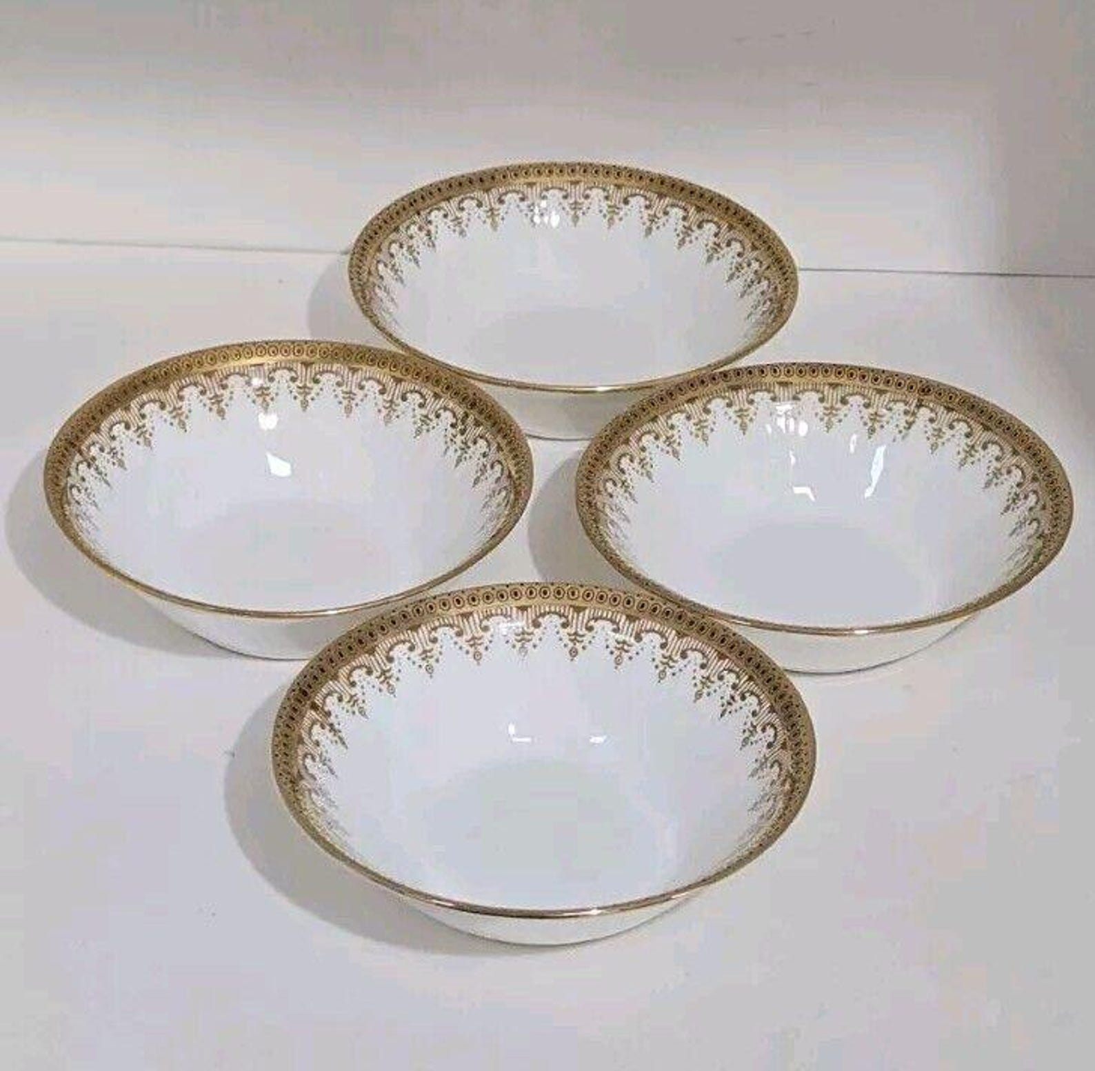 Hitkari Bone China Gold Border Black Dot Gold Scrolls 4 Fruit/dessert ...
