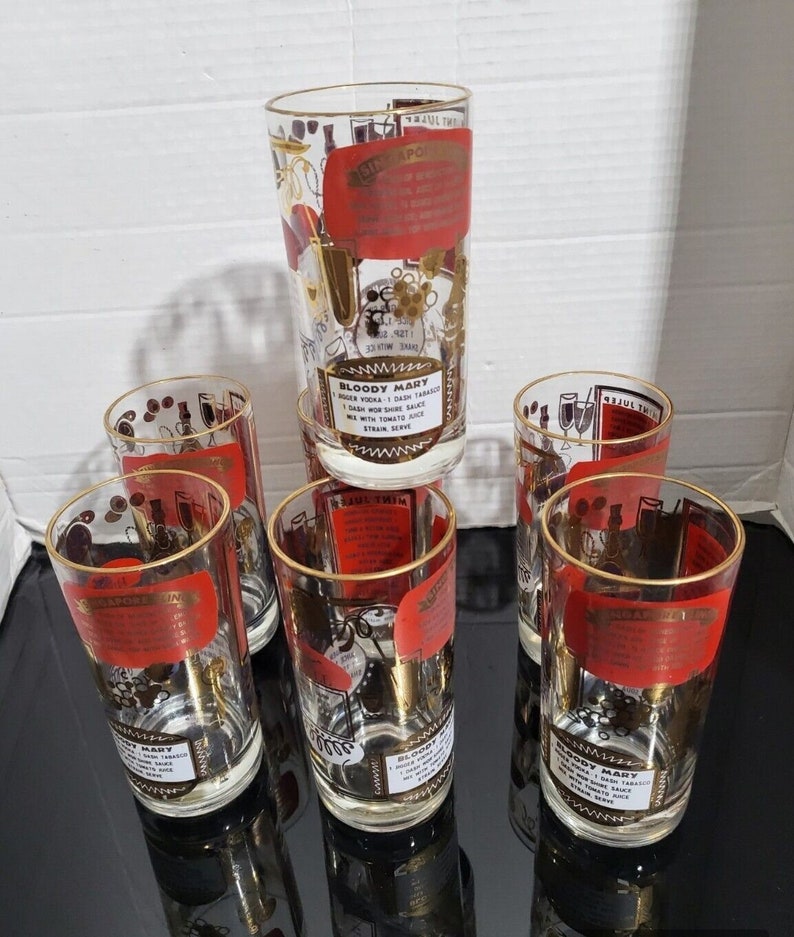 7 Mid-century Modern Red & Gold Accents Drinks Recipes Motif Highball ...