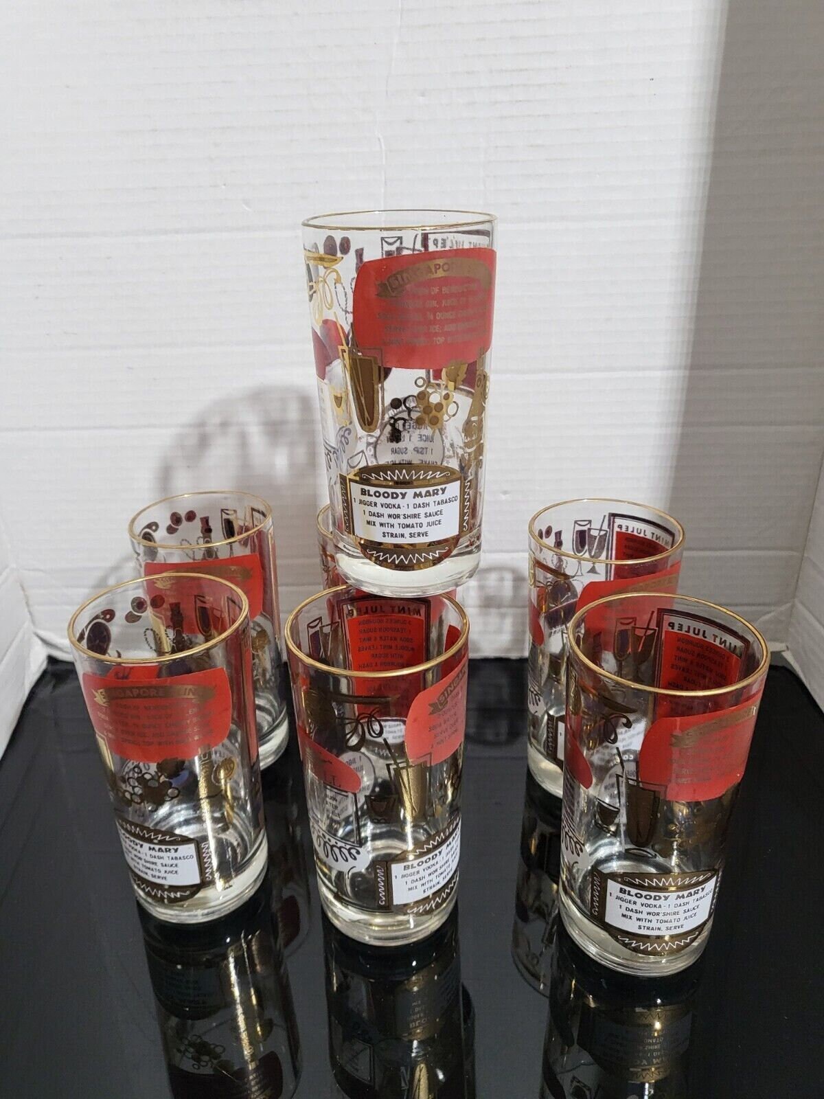 7 Mid-century Modern Red & Gold Accents Drinks Recipes Motif Highball ...