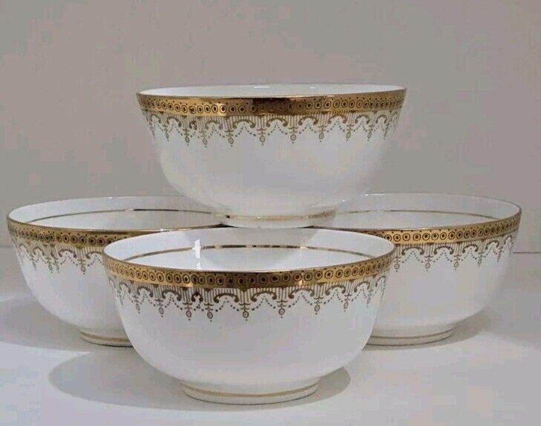 Hitkari Bone China Gold Border Black Dot Gold Scrolls 4 Rice Bowls ...