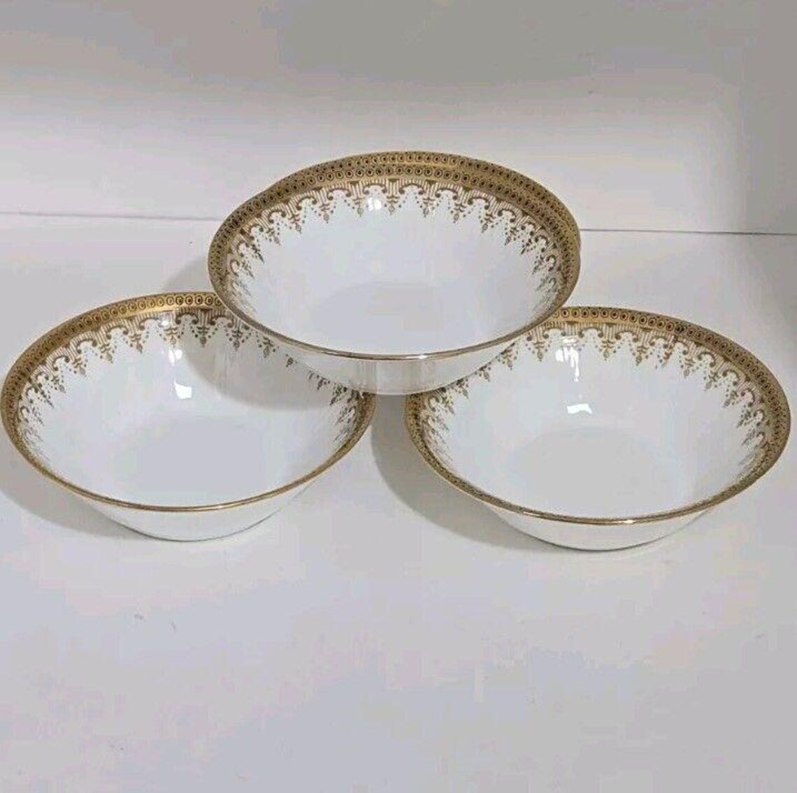 Hitkari Bone China Gold Border Black Dot Gold Scrolls 4 Fruit/dessert ...