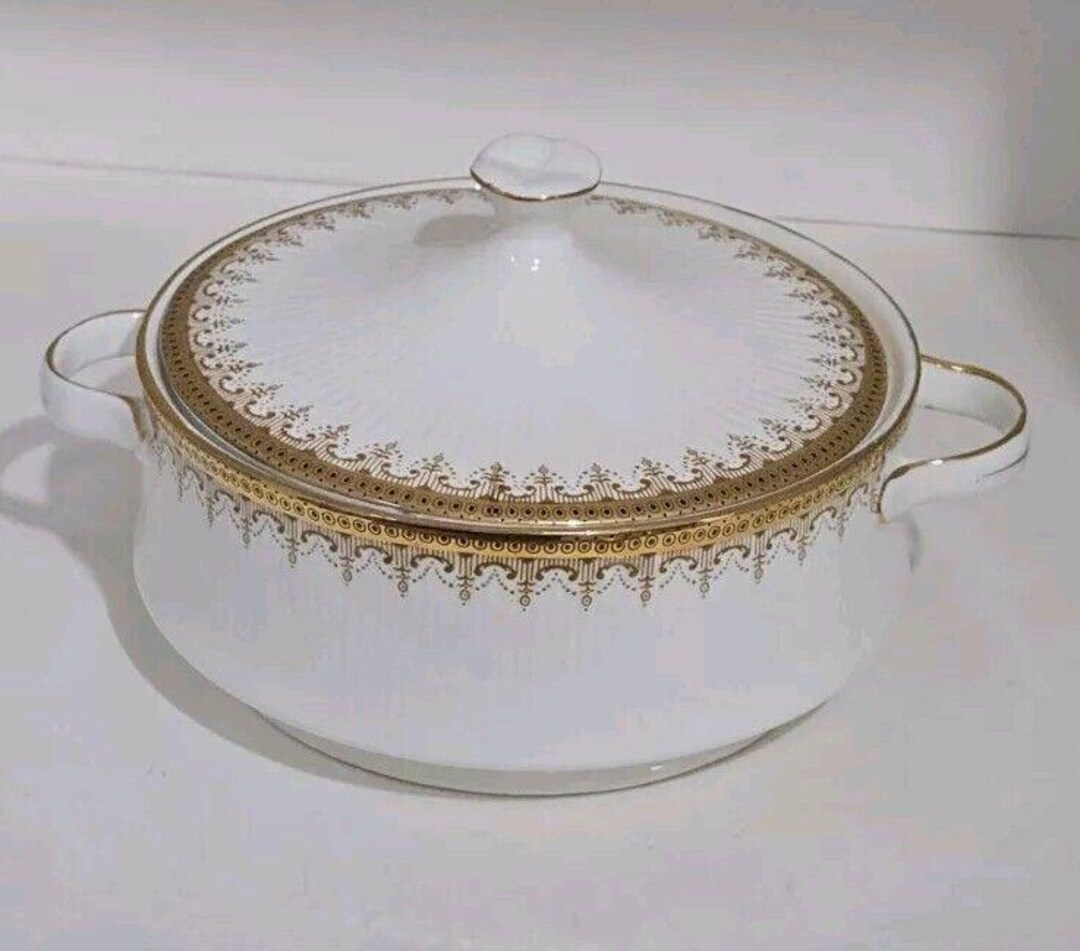 Hitkari Bone China Gold Border Black Dot Gold Scrolls Covered Servung ...