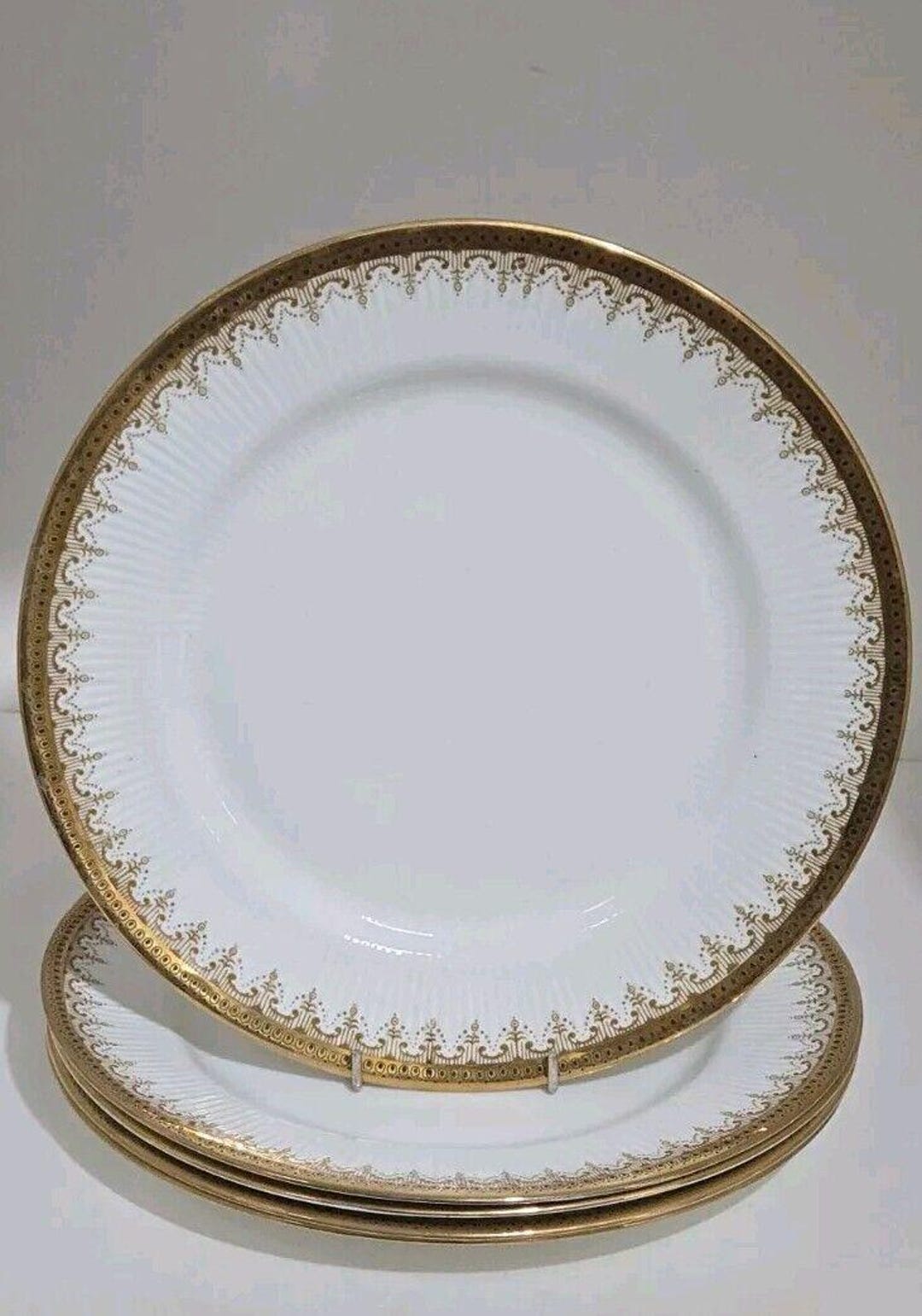 Hitkari Bone China Gold Border Black Dot 10" Dinner Plate Lot of 4 ...
