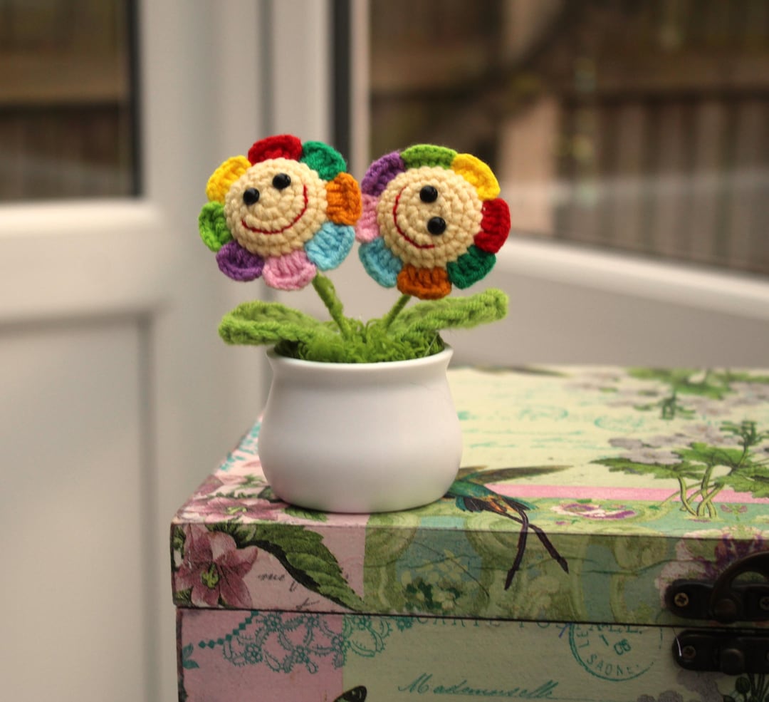 Adorable Rainbow Crochet Sunflower Characters – Brighten Your Desk ...