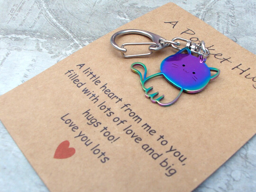 Pocket Hug - Rainbow Cat Pocket Hug Key Ring, A Heartfelt Keepsake ...