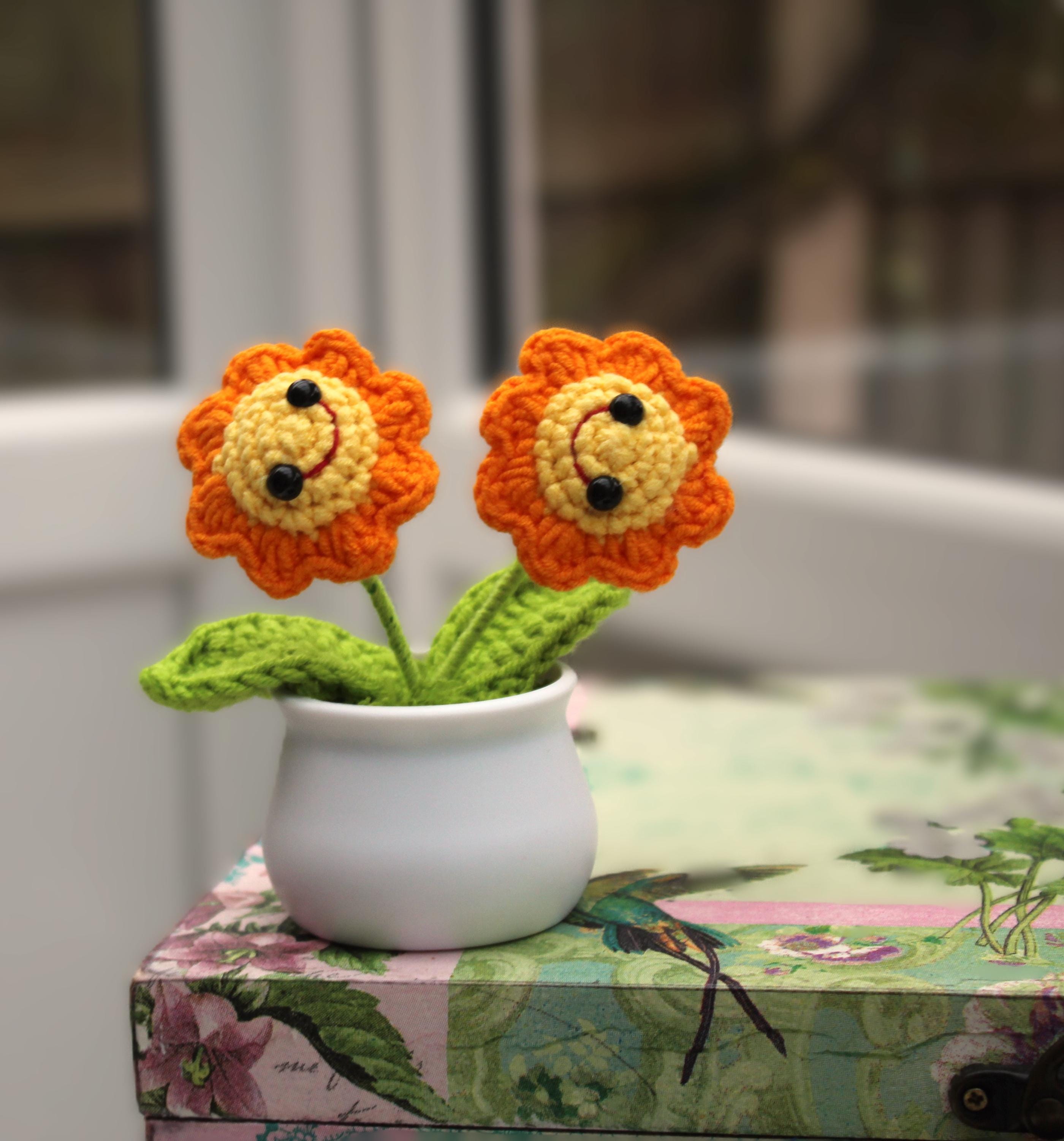 Adorable Crochet Sunflower Characters Brighten Your Desk, Handcrafted ...