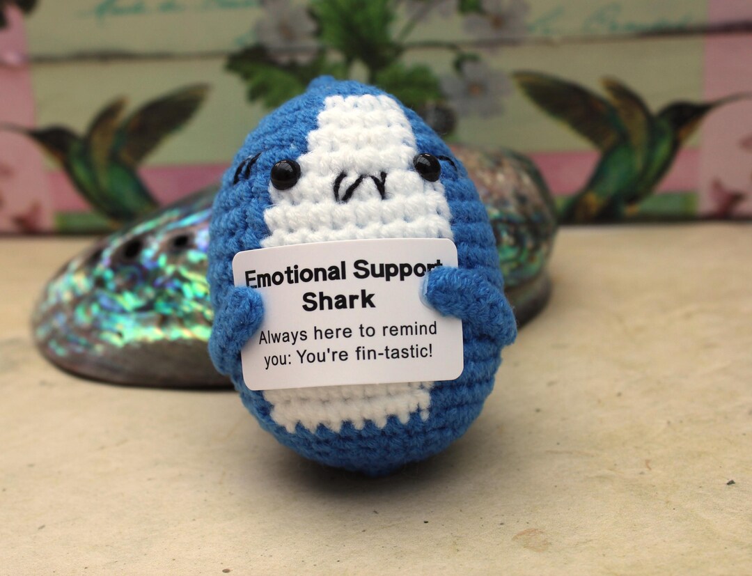 Handmade Crocheted Shark: Emotional Support Gift With Positivity Sign ...