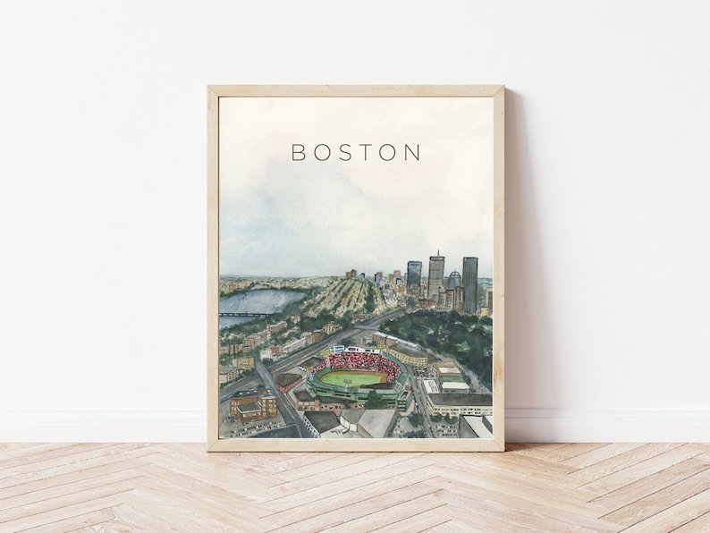 Boston Art Print Boston City Skyline Cityscape Red Sox | Etsy