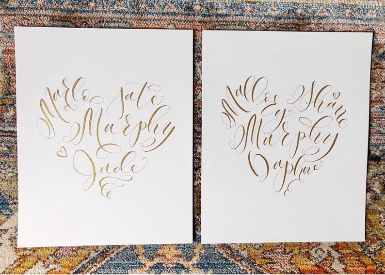 Calligraphy Print — Family Names Heart - Etsy