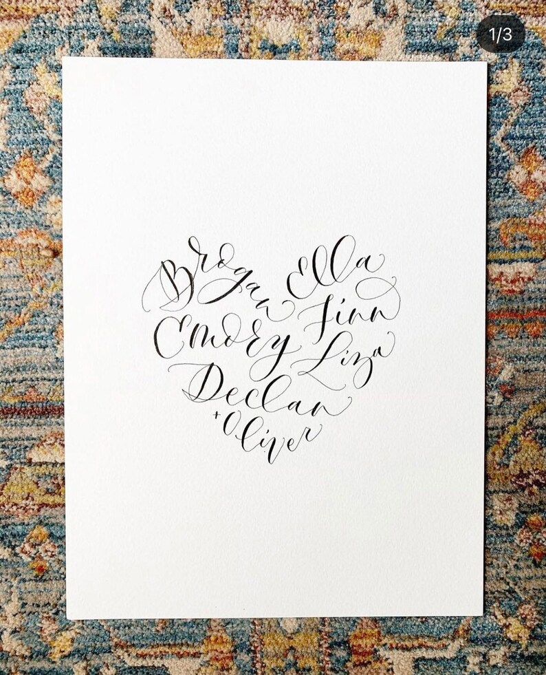 Calligraphy Print — Family Names Heart - Etsy