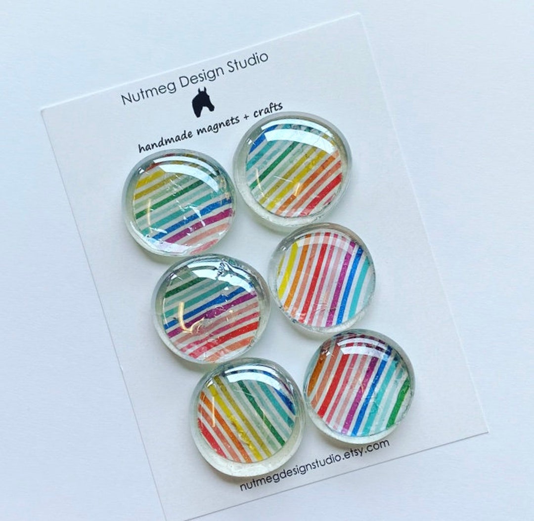 Rainbow Stripe Glass Gem Magnets, Set of 6, Handmade - Etsy