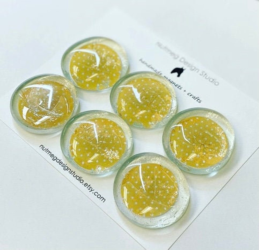 Yellow Polka Dot Glass Magnets: Handmade Neodymium Fridge Magnets, Set ...