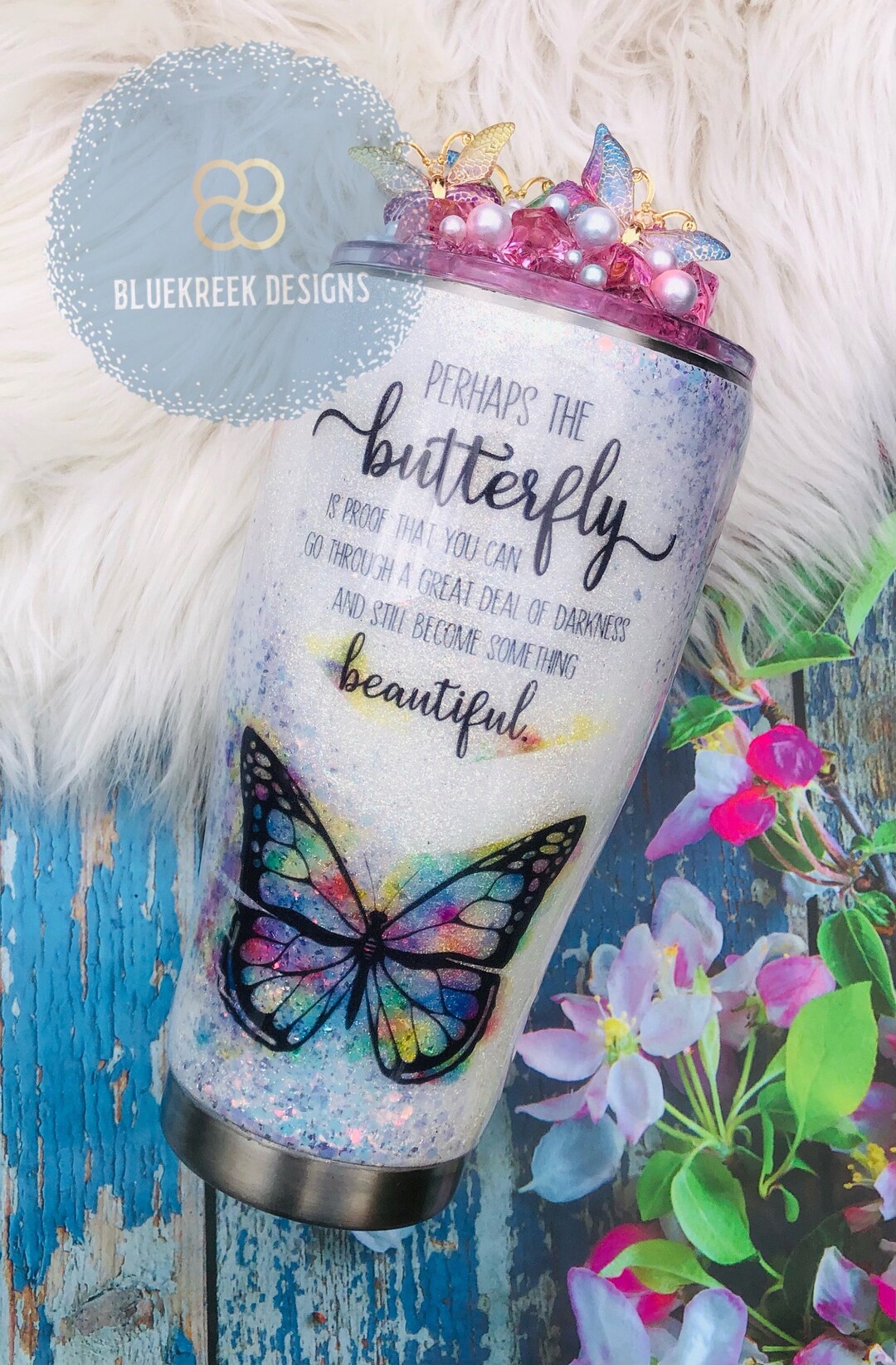 Glitter Butterfly Tumbler With Colored Ice/pearls/butterflies Lid - Etsy