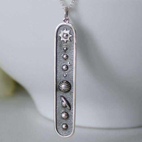 Sterling Silver Solar System Vertical Pendant 925 Sterling - Etsy