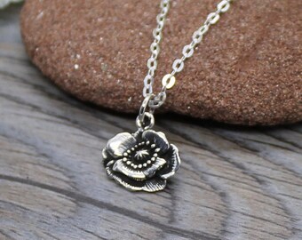 925 Sterling Silver Poppies Necklace Poppy Pendant Poppies | Etsy