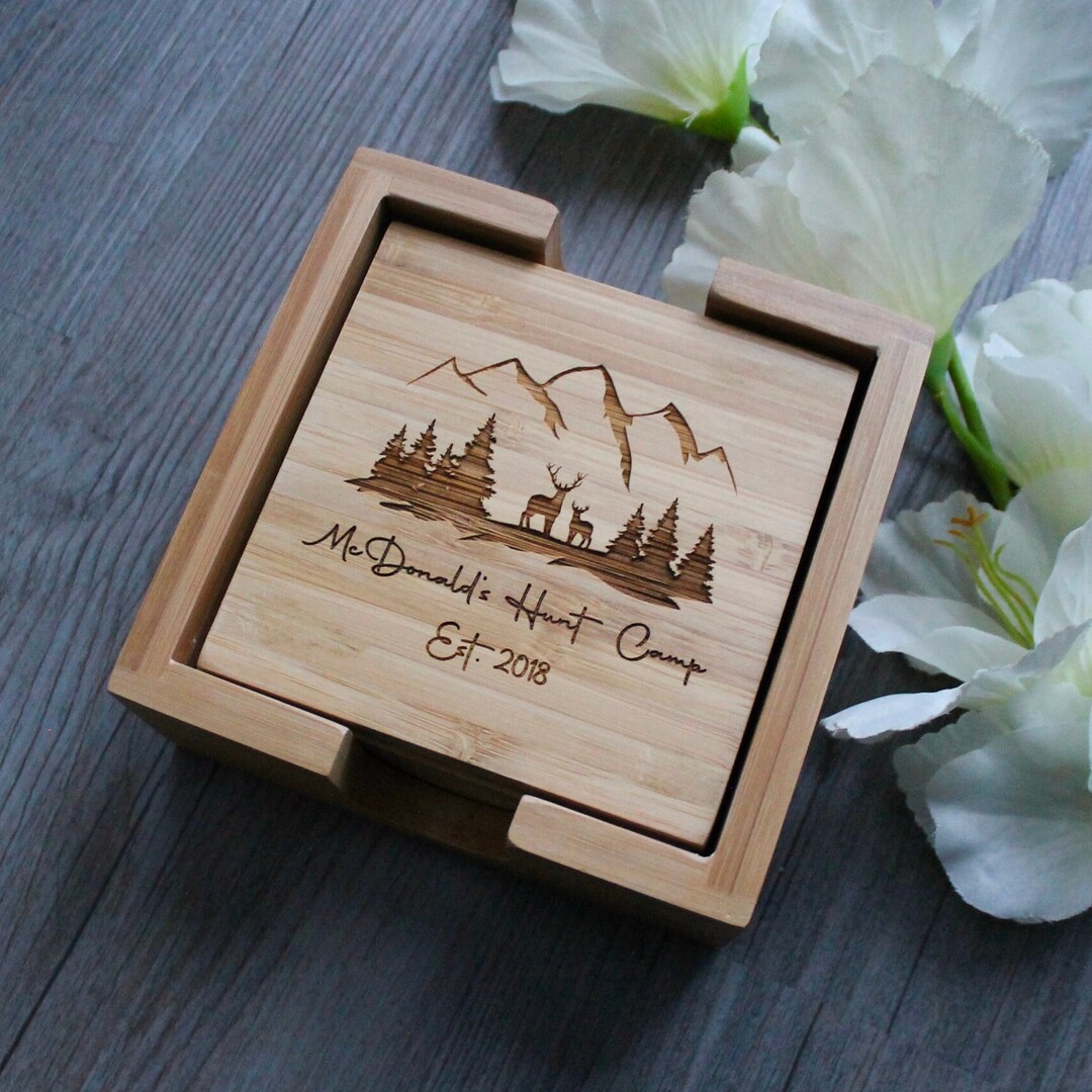 Personalized Cottage Coasters Customized Wooden Coaster Set Custom ...