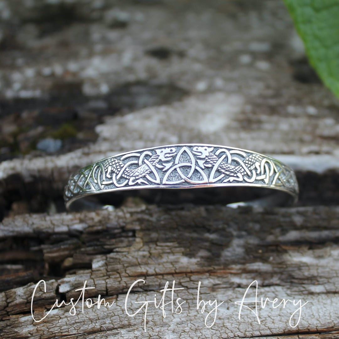 SOLID Sterling Silver Celtic Dragon Cuff Bracelet * Celtic Triquetra ...