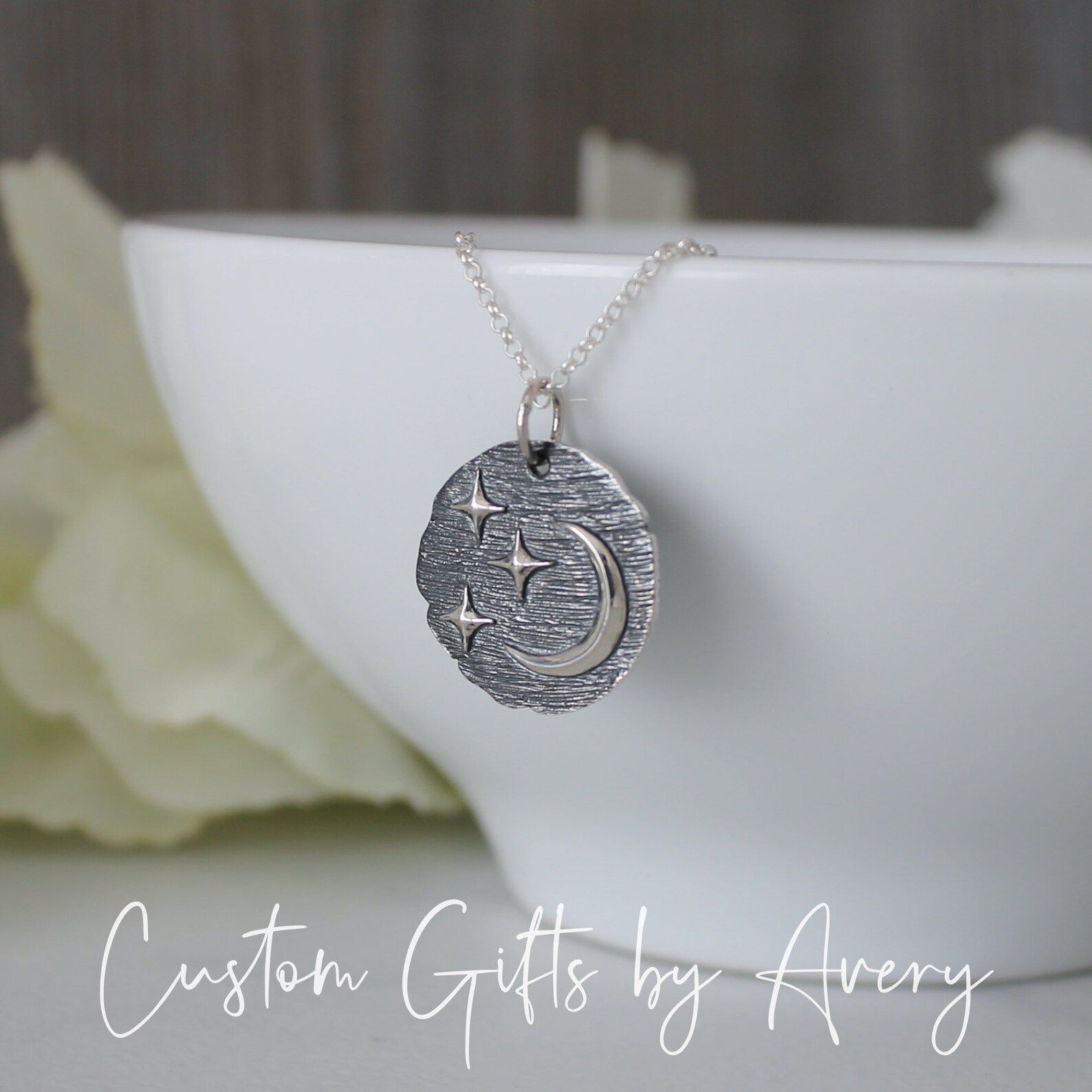Sterling Silver Crescent Moon and Star Pendant Necklace - Etsy
