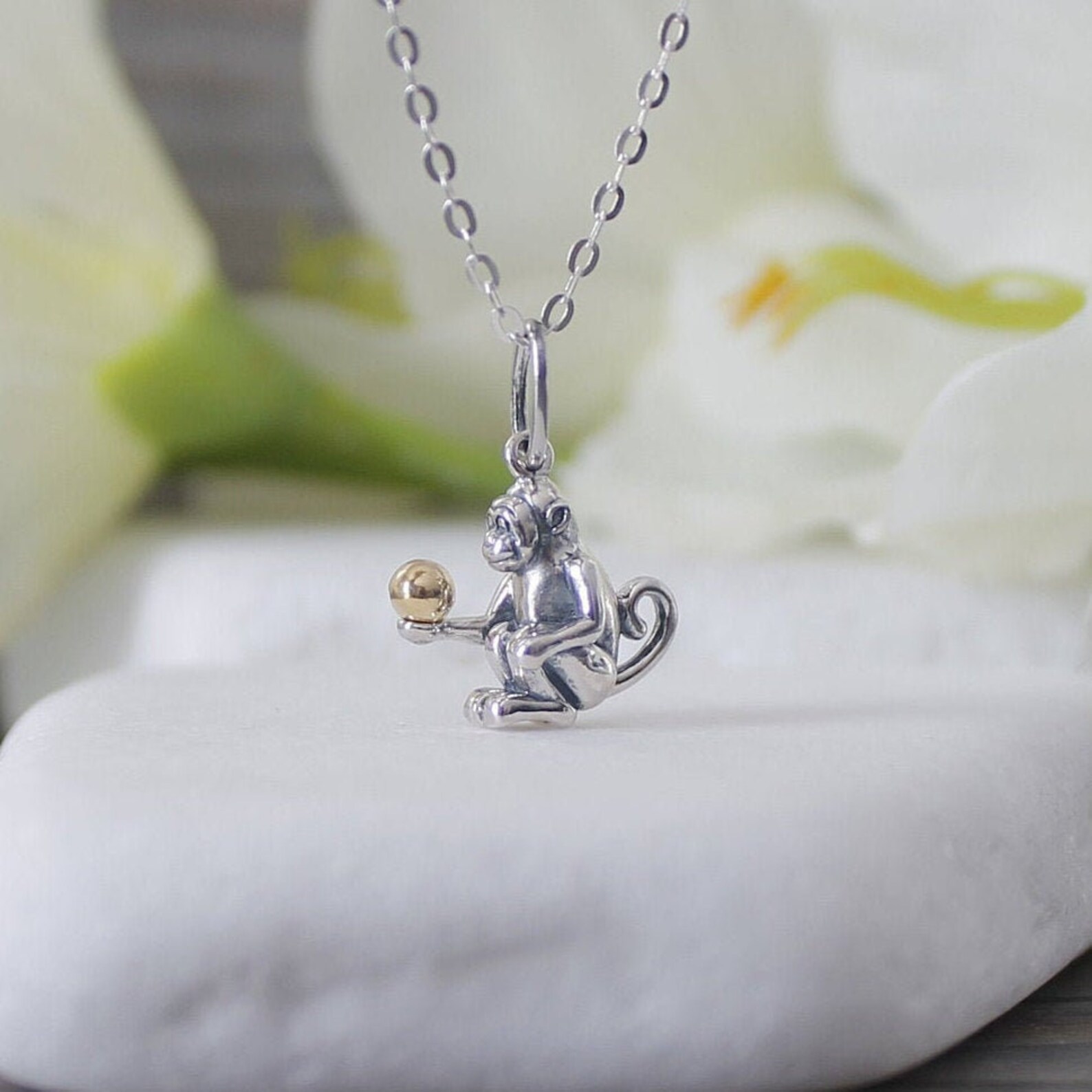 Sterling Silver Monkey Necklace Gold Plate Monkey With - Etsy