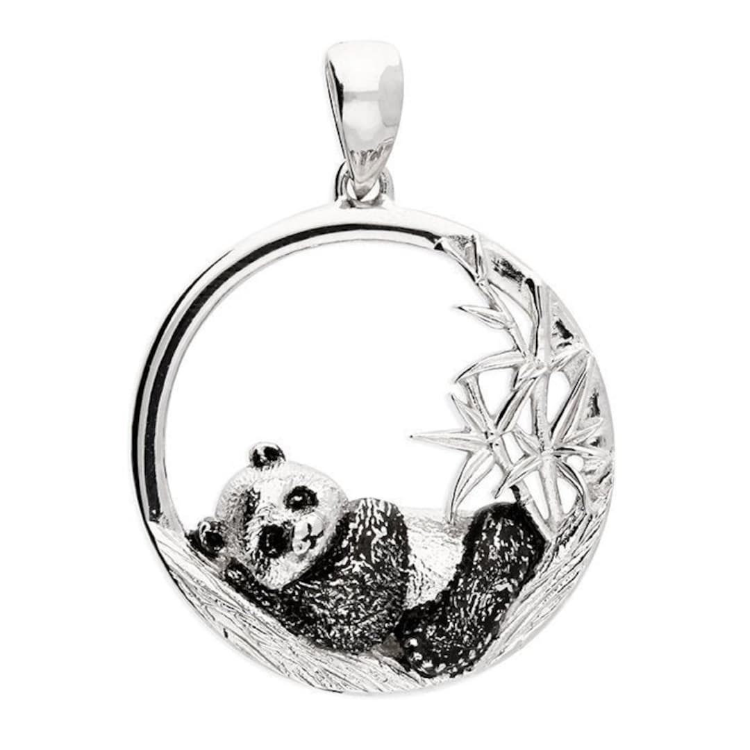 Sterling Silver Panda Necklace Sleeping Panda in Tree Pendant Animal ...