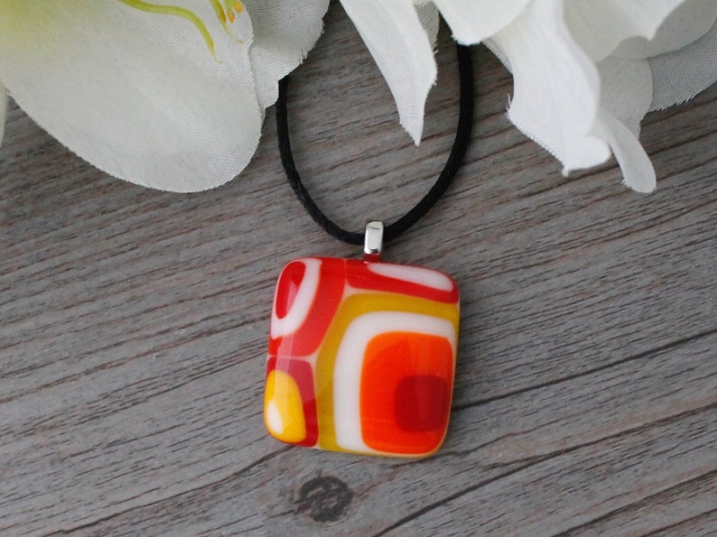 Red Orange and Yellow Necklace Modern Fused Glass Pendant - Etsy