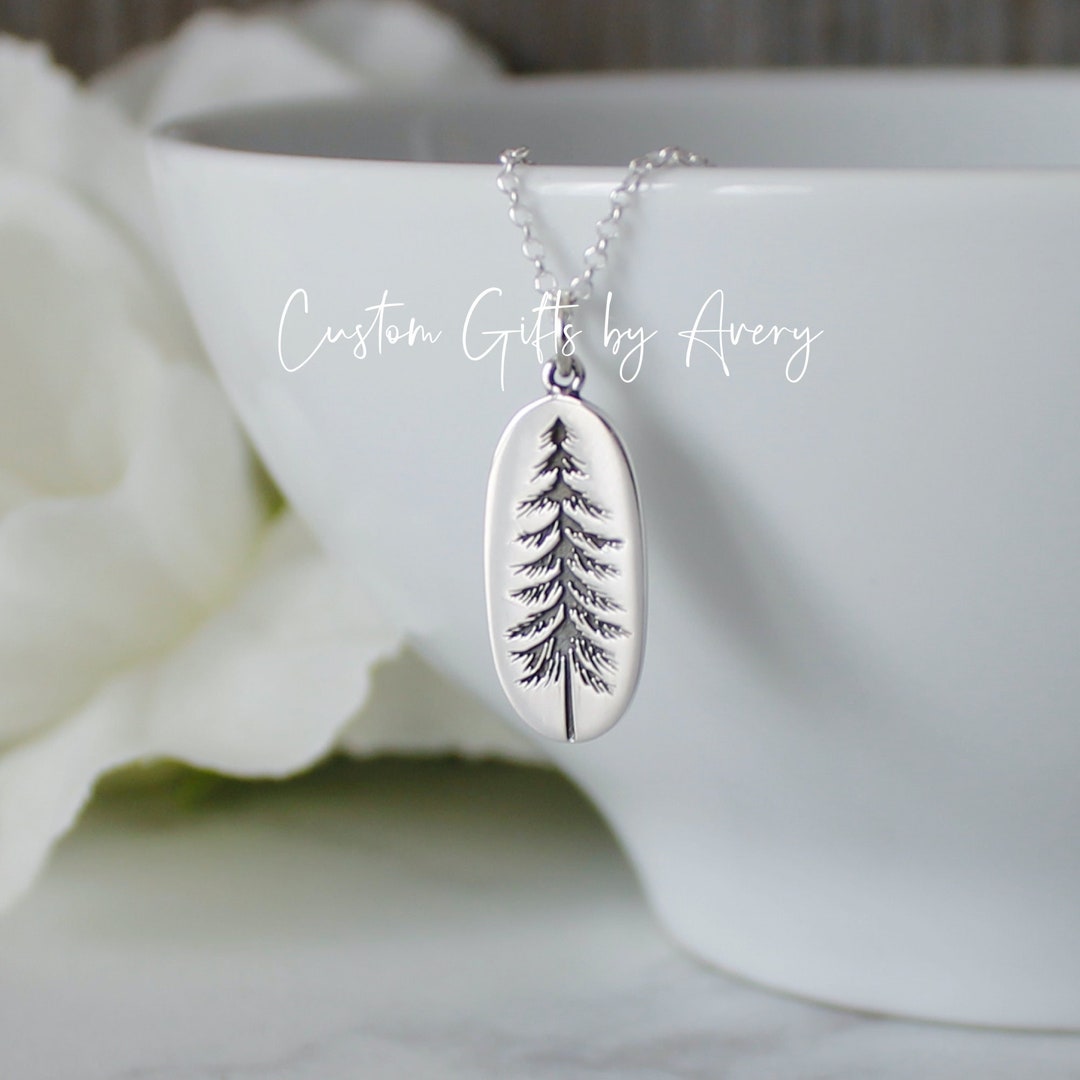 Sterling Silver Pine Tree Necklace * Oval Pine Tree Pendant * Nature ...