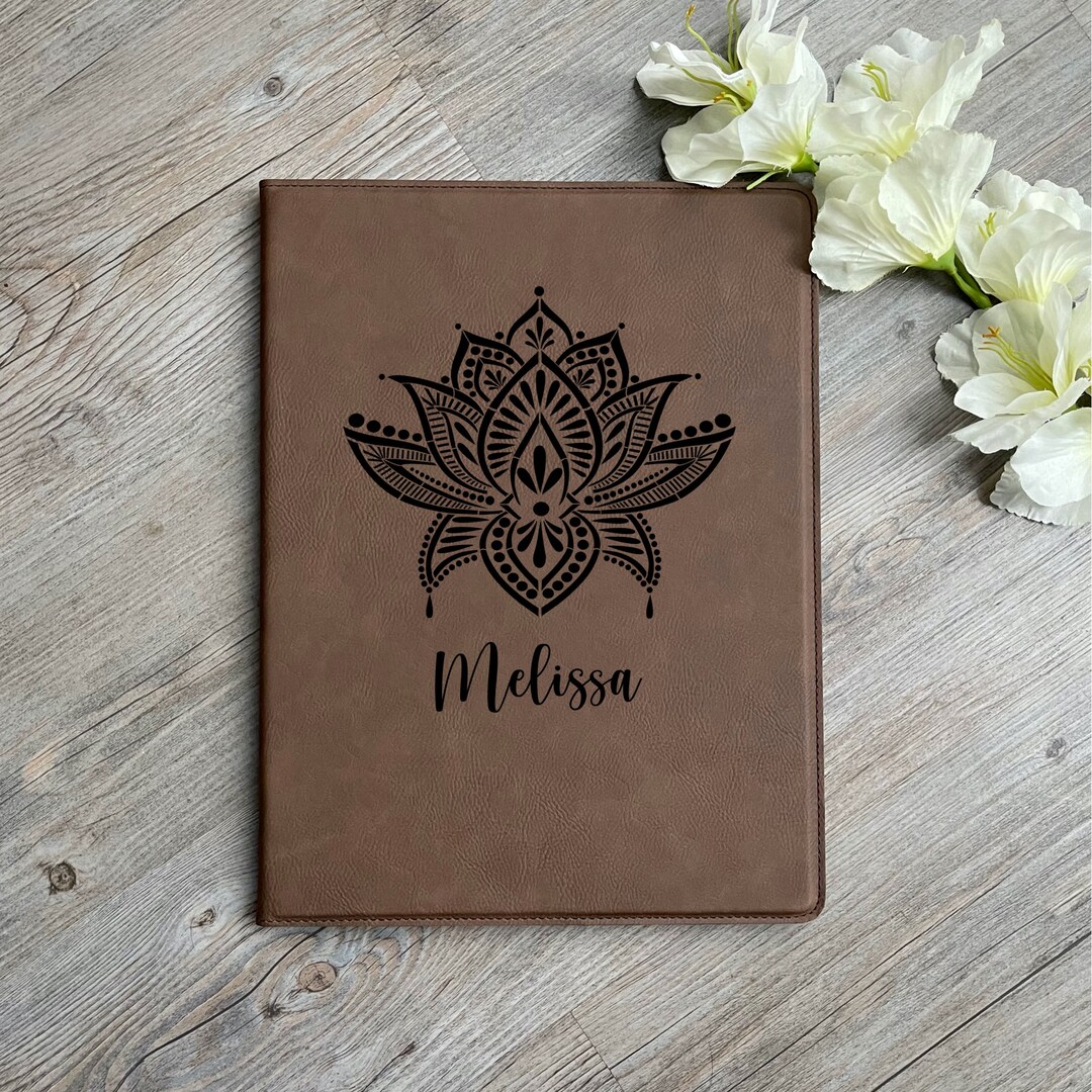 Lotus Portfolio Large Personalized Leather Portfolio Laser Engraved ...