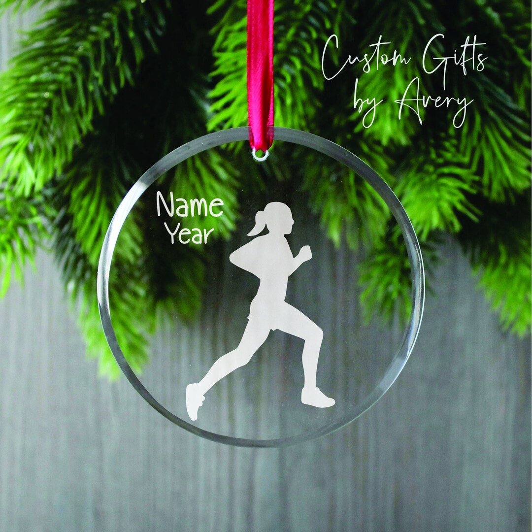 Personalized GLASS Female Runner Ornament * Round Glass Ornament * Sun ...