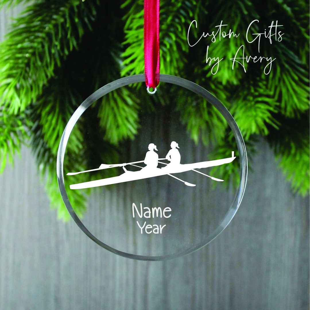 Personalized GLASS Rowing Ornament * Female Double Scull * Round Glass ...