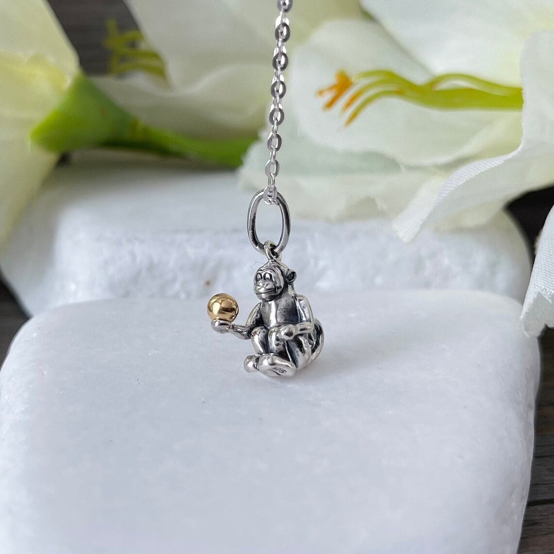 Sterling Silver Monkey Necklace Gold Plate Monkey With - Etsy