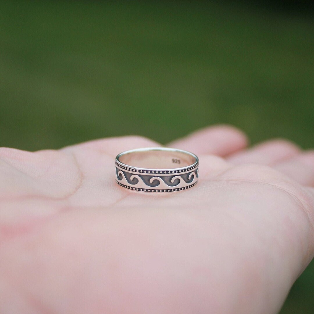 Sterling Silver Wave Ring * Ocean Waves Band * Oxidized Sterling Silver ...