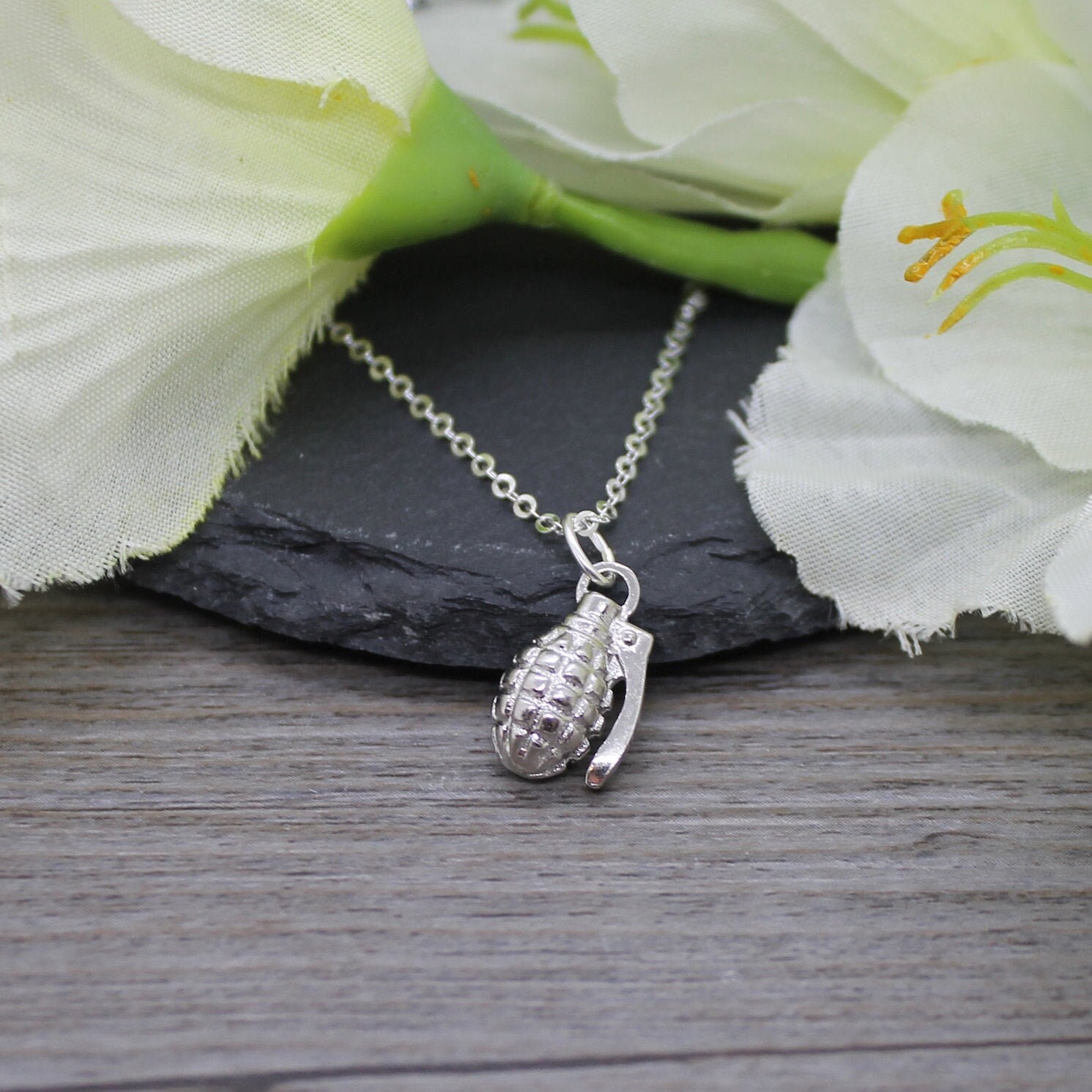 Solid Sterling Silver Grenade Necklace Hand Grenade Pendant | Etsy