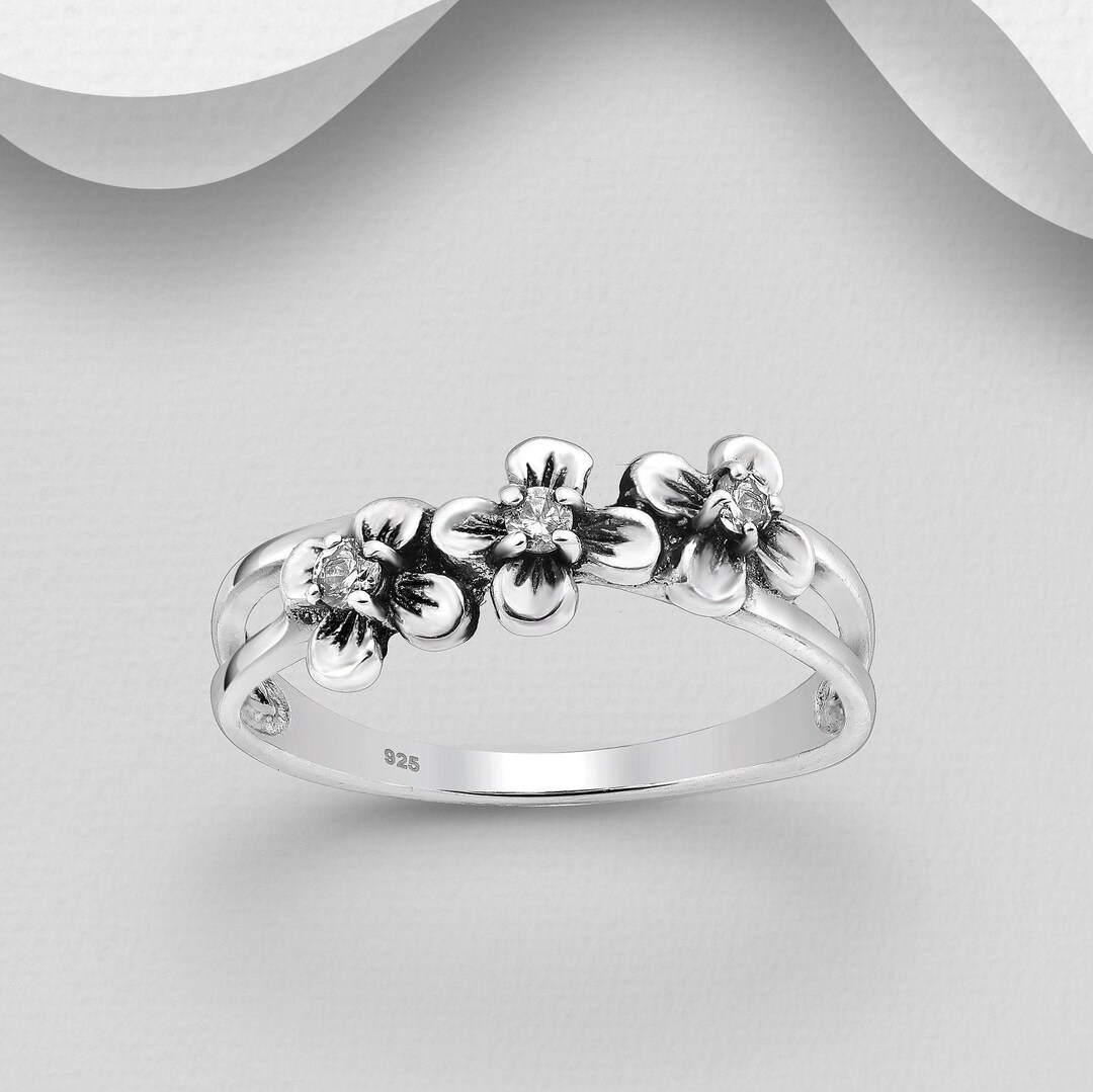 Sterling Silver Flower Blossom Ring * Triple Flower Ring * Sterling ...