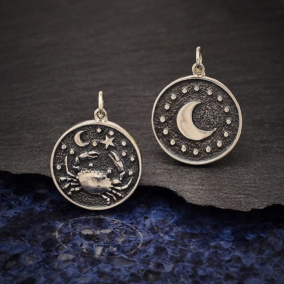 Cancer Necklace Sterling Silver Zodiac Necklace Double Sided Cancer Zodiac Pendant Astrology Celestial Zodiac Sign Horoscope Etsy