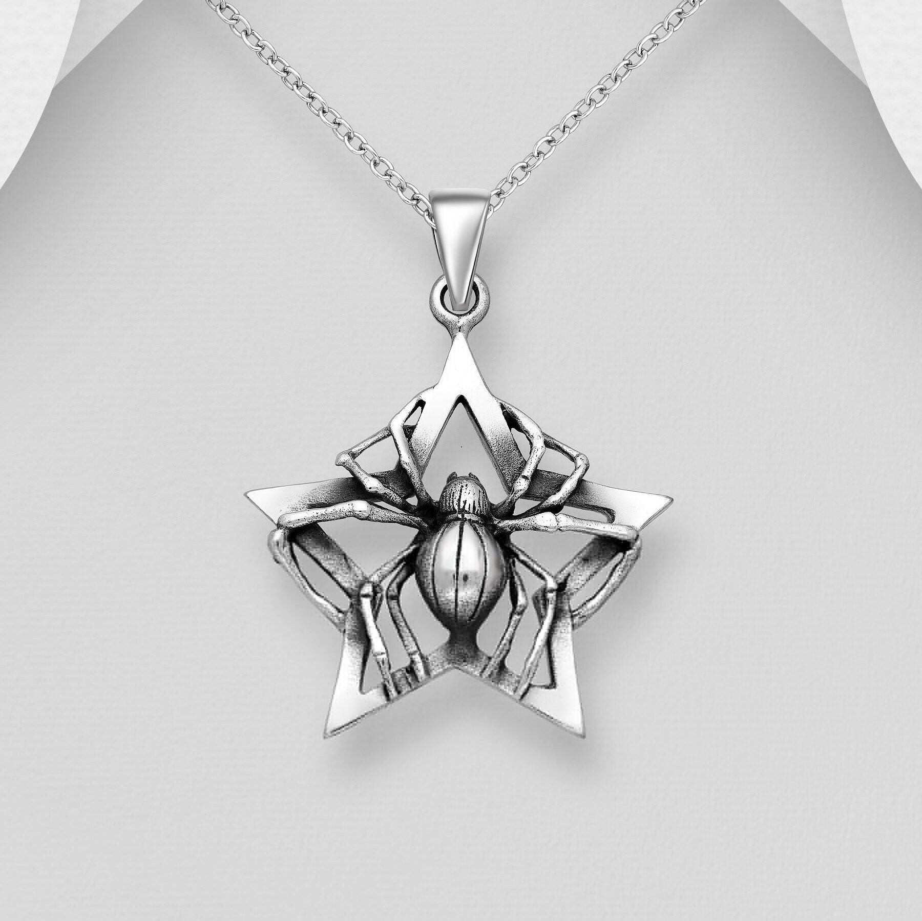 Sterling Silver Spider Necklace Large Spider and Star | Etsy