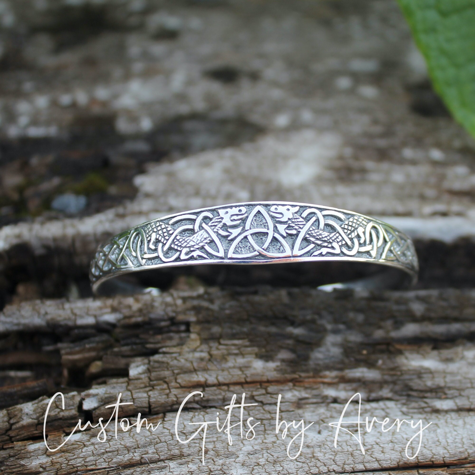 SOLID Sterling Silver Celtic Dragon Cuff Bracelet Celtic - Etsy