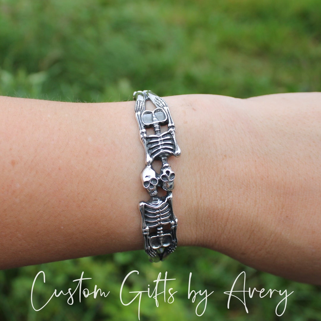 SOLID Sterling Silver Skeleton Cuff Bracelet * Oxidized Sterling Silver ...