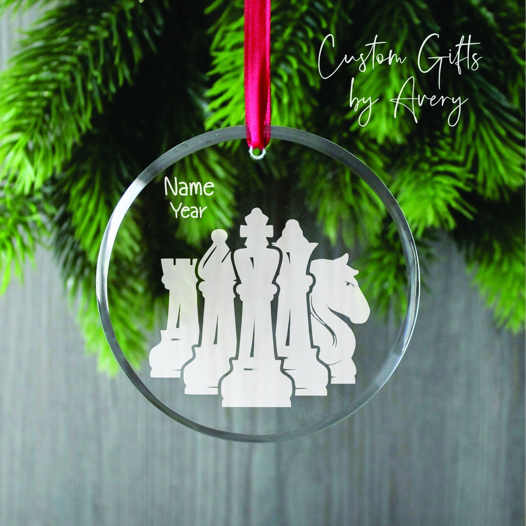 Personalized GLASS Chess Pieces Ornament * Personalized Chess Christmas ...