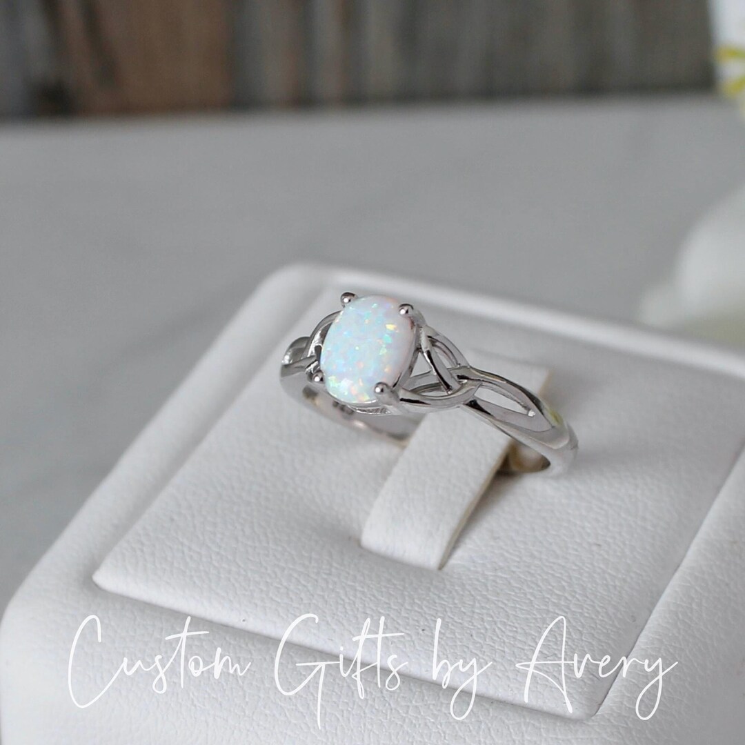 Sterling Silver Celtic Opal Ring * White or Black Opal Ring* Scottish ...