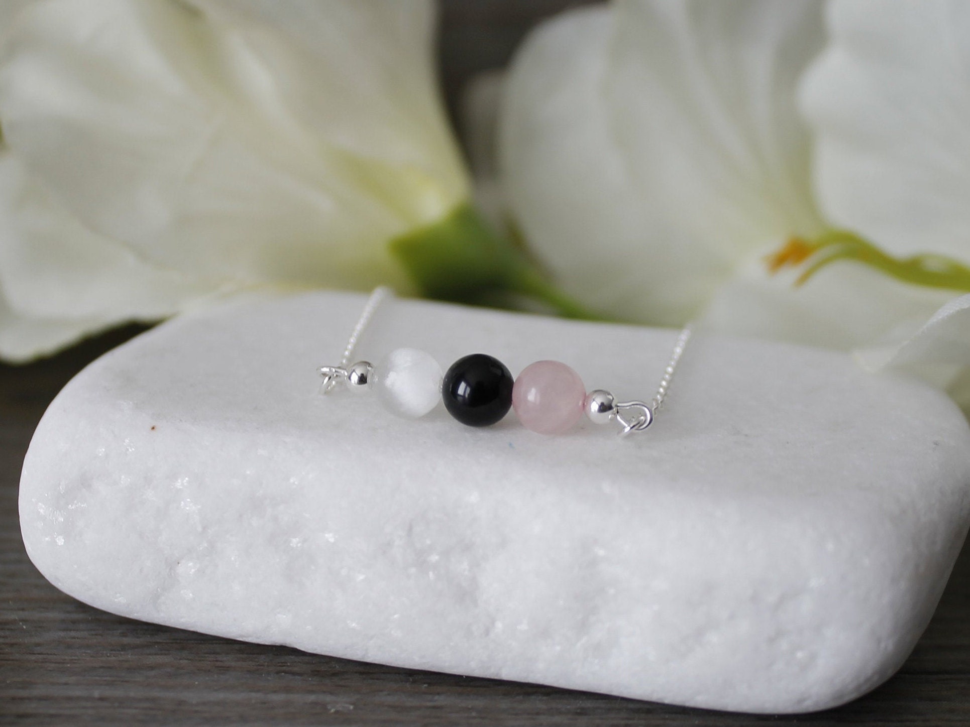 Black tourmaline and rose quartz necklace store