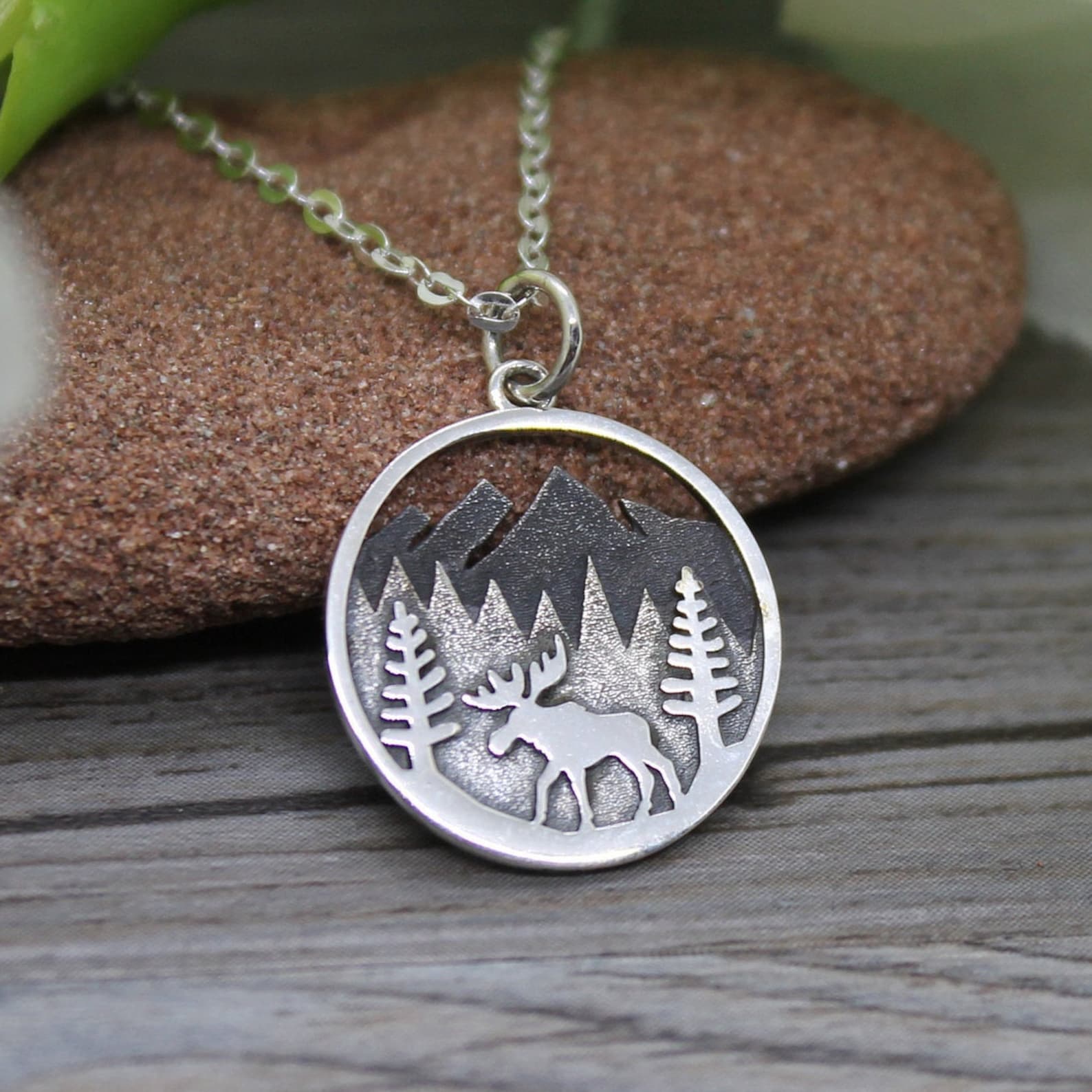 Sterling Silver Moose Necklace Moose in Mountain Meadow | Etsy