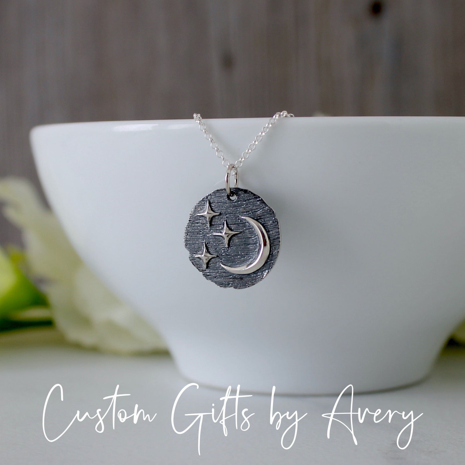 Sterling Silver Crescent Moon and Star Pendant Necklace - Etsy