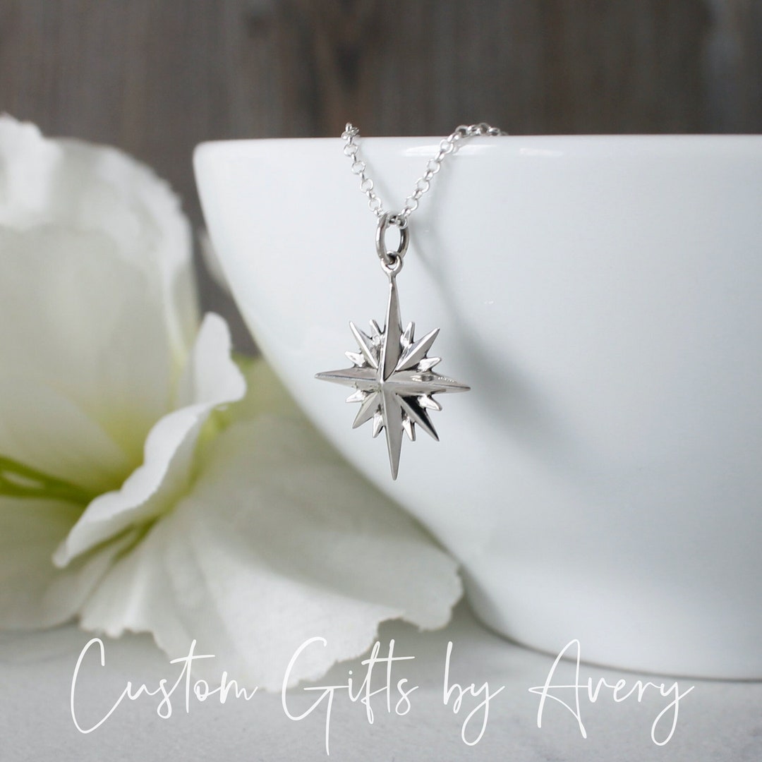 Sterling Silver North Star Pendant Necklace * 16 Point North Star ...
